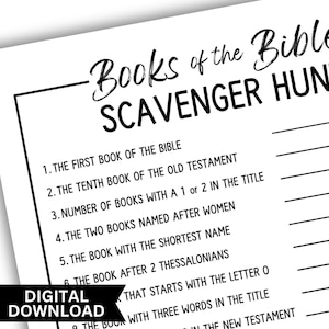 Books of the Bible Scavenger Hunt Printable | DIGITAL INSTANT DOWNLOAD ...