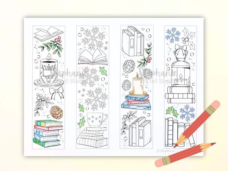 4 Winter Theme Coloring Bookmarks Printable | DIGITAL INSTANT DOWNLOAD ...