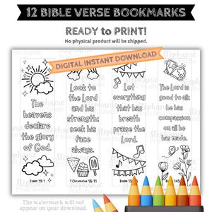 12 Bible Verse Coloring Bookmarks Printable | Color-your-own Scripture ...