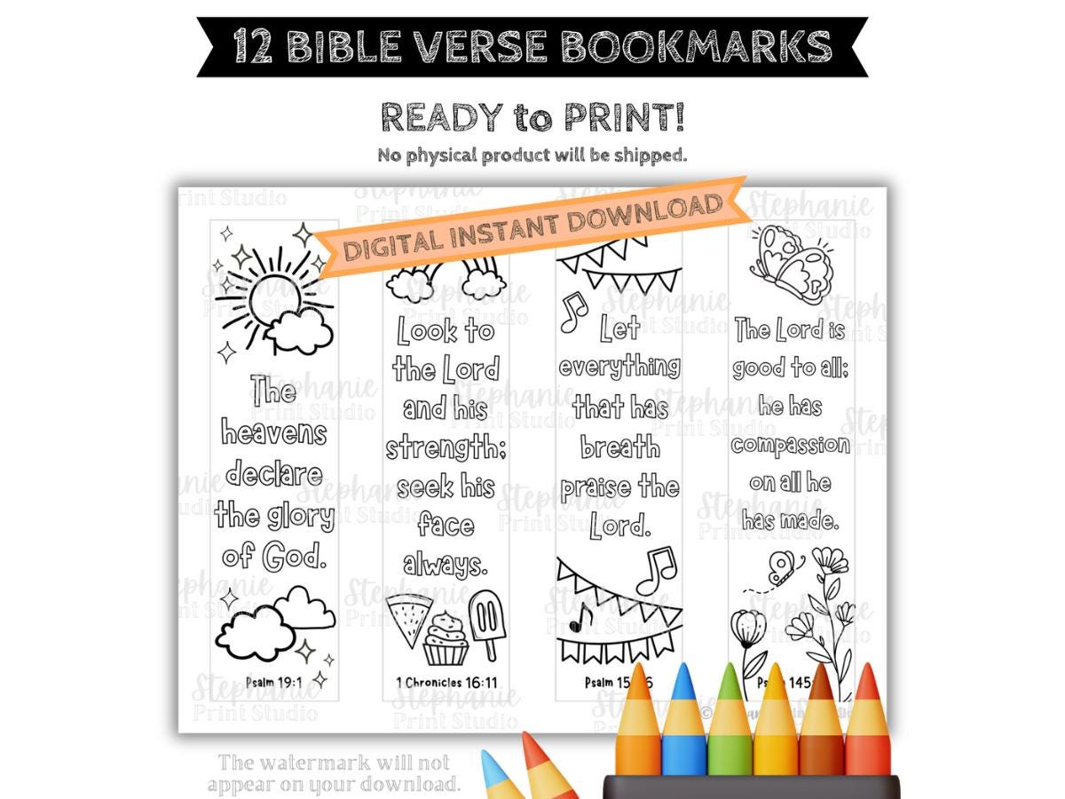12 Bible Verse Coloring Bookmarks Printable | DIGITAL INSTANT DOWNLOAD ...