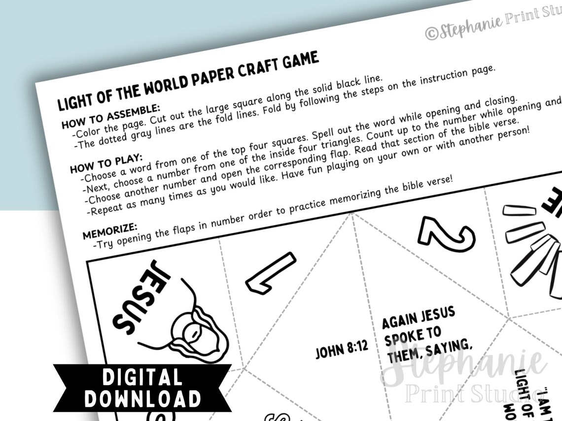 Light of the World Color-your-own Cootie Catcher | John 8:12 Bible ...