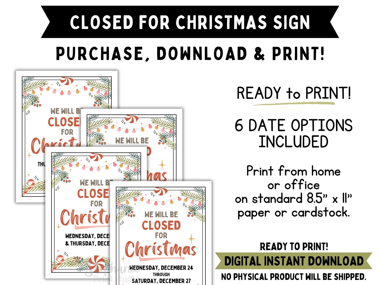 Closed for Christmas Sign Printable | DIGITAL INSTANT DOWNLOAD | 2025 ...