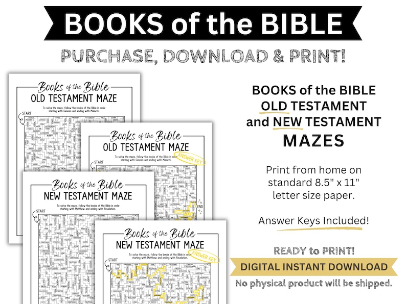 Books of the Bible Mazes Printable | Old & New Testament Mazes ...