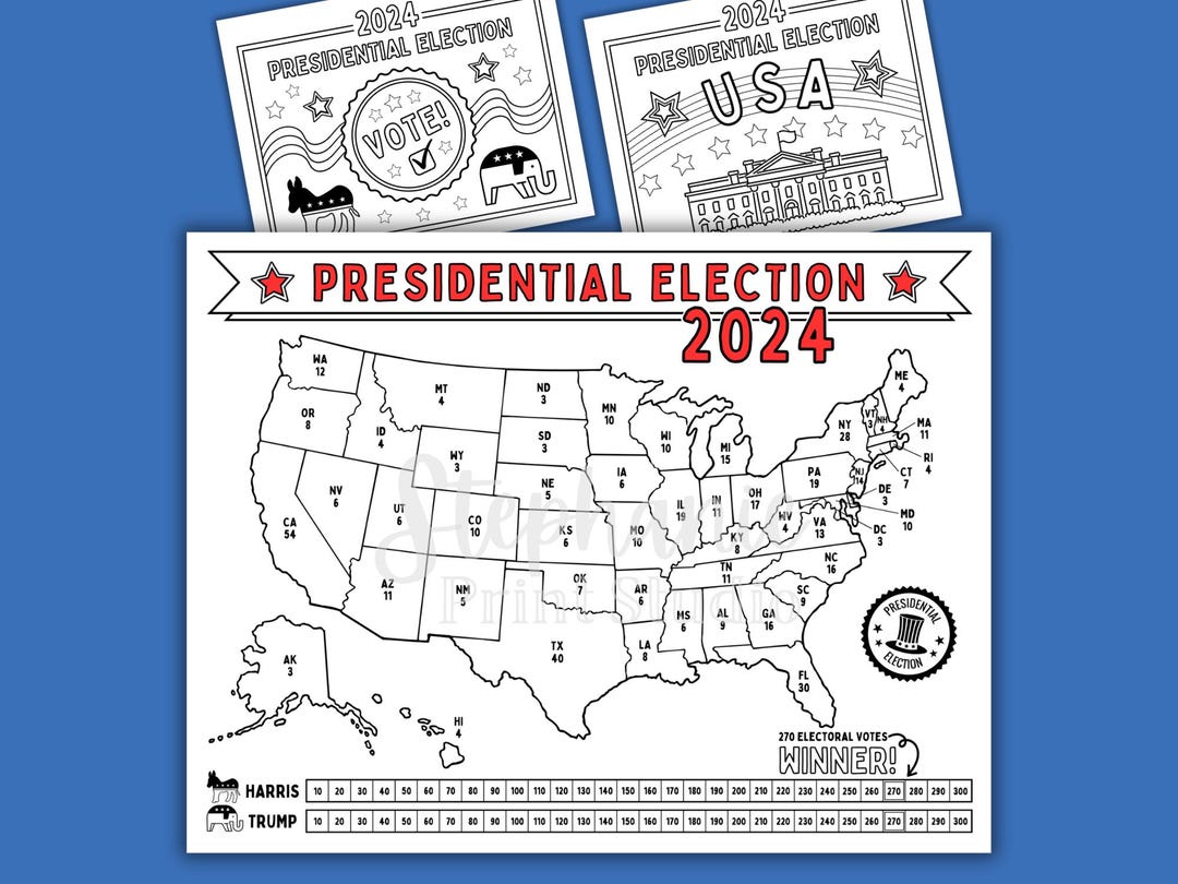 2024 Presidential Election Map and Coloring Pages Printable DIGITAL ...
