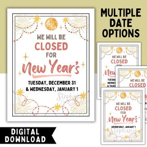 Closed for New Year's Sign Printable | DIGITAL INSTANT DOWNLOAD | New ...