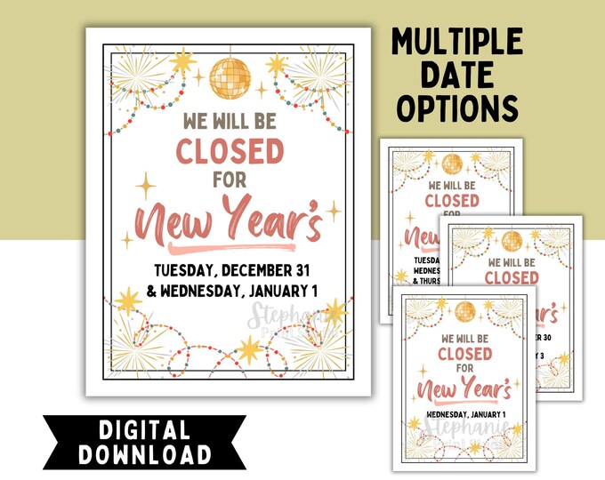 Closed for New Year's Sign Printable | DIGITAL INSTANT DOWNLOAD | New ...