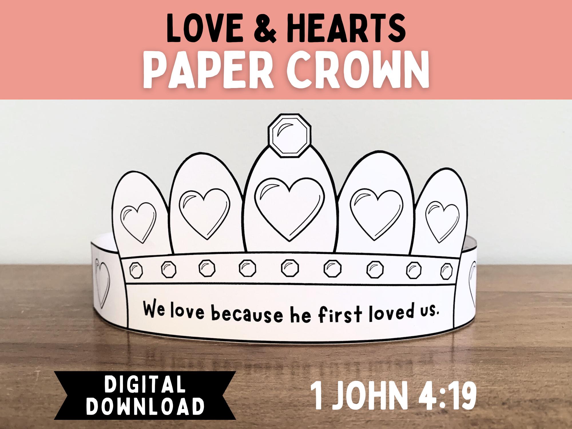 Love & Hearts Paper Crown Craft Printable | DIGITAL INSTANT DOWNLOAD ...