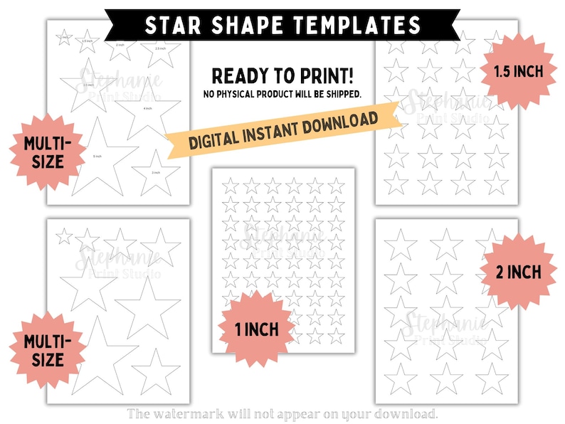 Star Shape Template Printable | 15 Pages Multi-size Pattern Small to ...