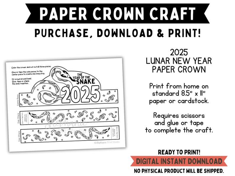 Lunar New Year 2025 Paper Crown Craft Printable | DIGITAL INSTANT ...