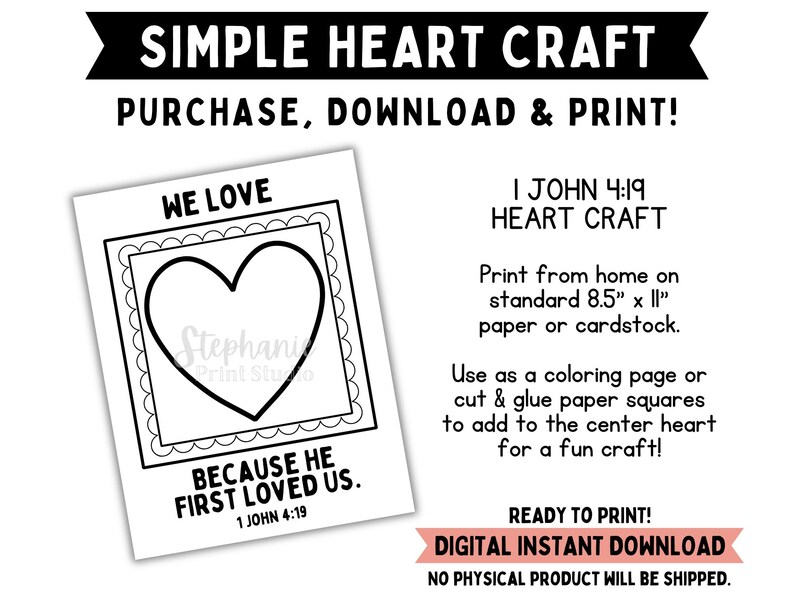 Simple Heart Craft Printable | 1 John 4:19 Bible Verse | We Love ...