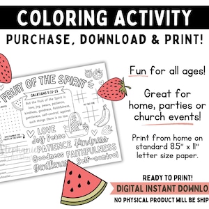 Fruit of the Spirit Coloring Activity Page Printable | DIGITAL INSTANT ...