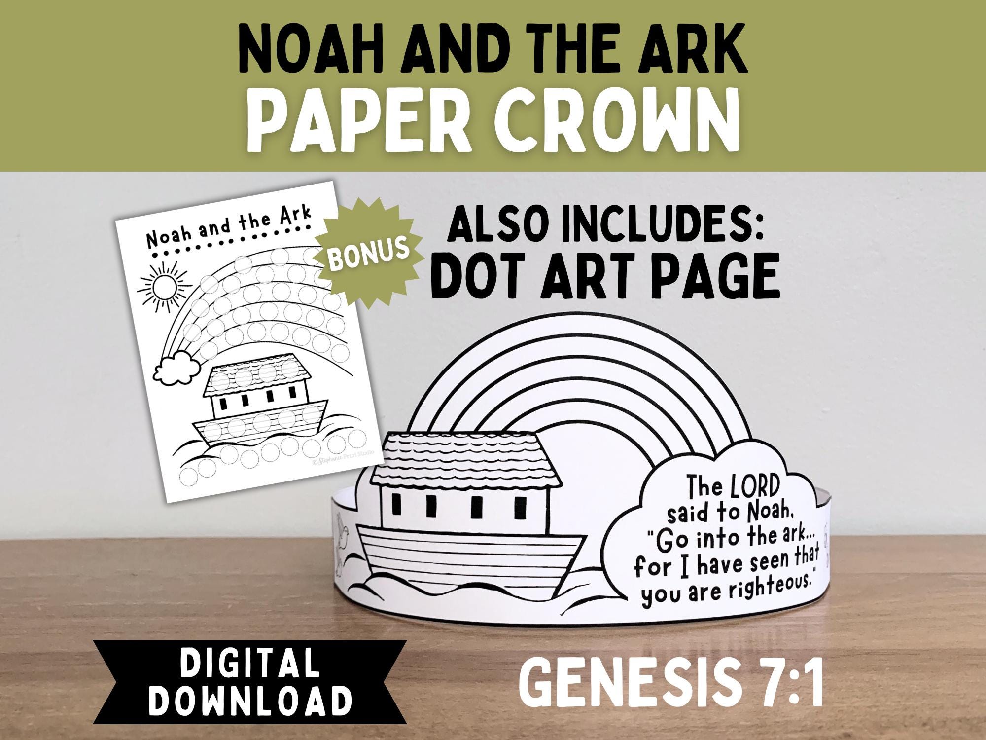 Noah and the Ark Paper Crown Printable + Dot Art Page | DIGITAL INSTANT ...