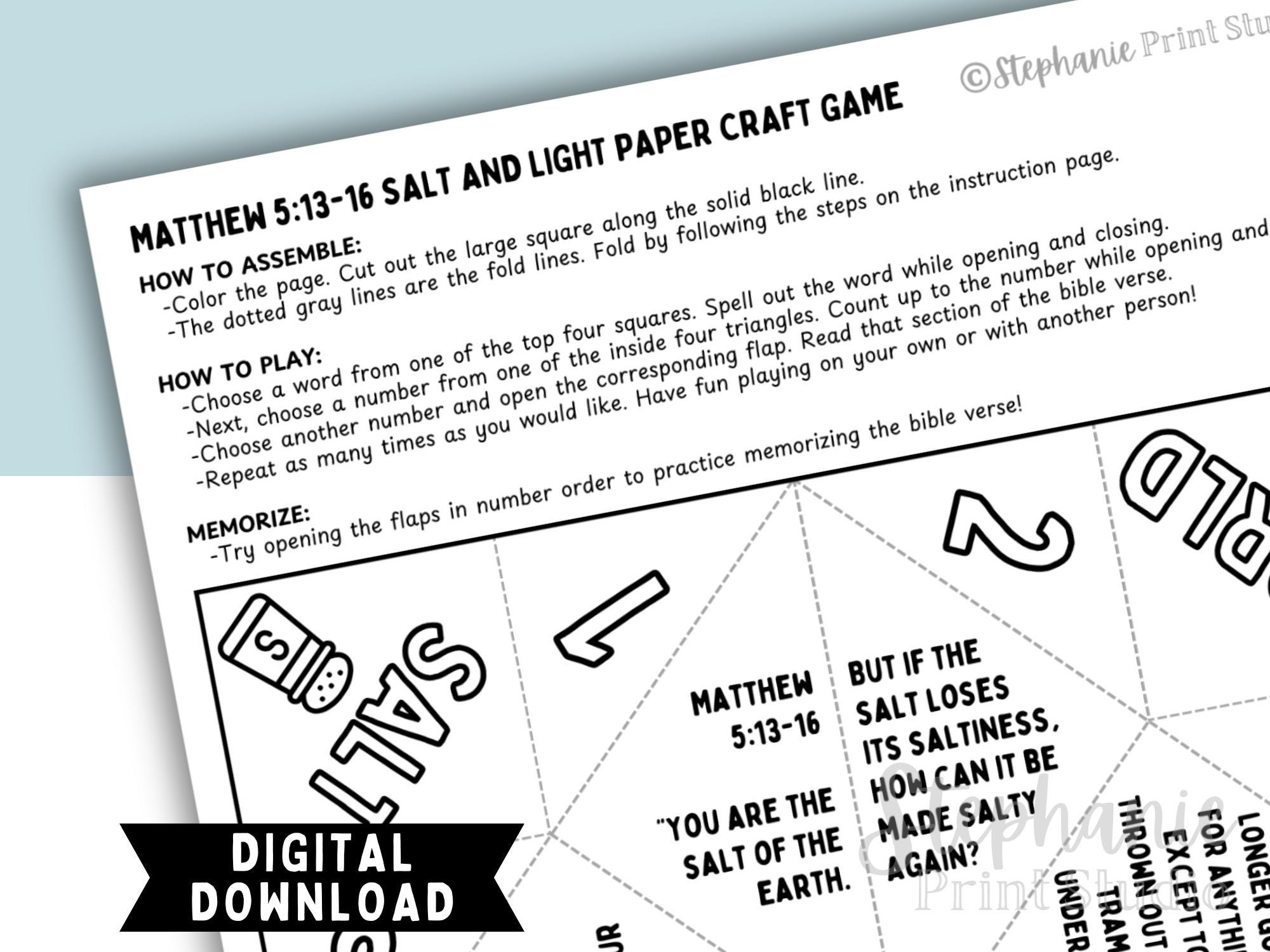 Salt & Light Color-your-own Cootie Catcher | Matthew 5:13-16 Bible ...