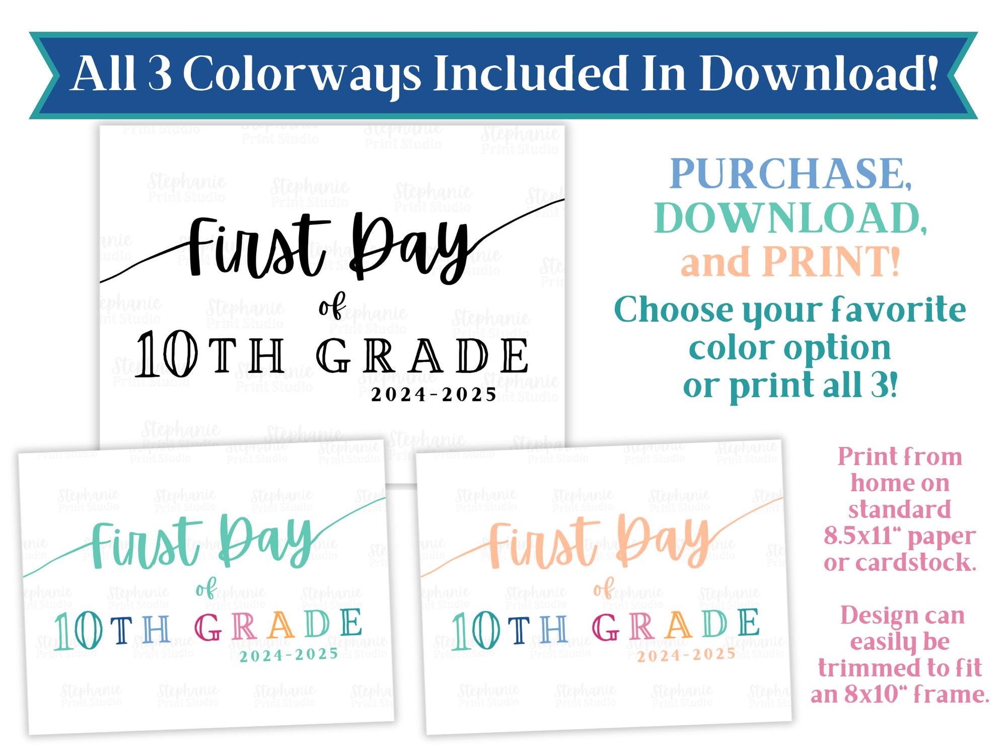 First Day of 10th Grade Printable Sign DIGITAL INSTANT DOWNLOAD, Tenth ...