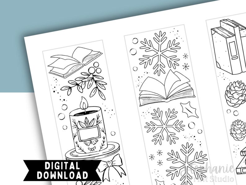 4 Winter Theme Coloring Bookmarks Printable | DIGITAL INSTANT DOWNLOAD ...