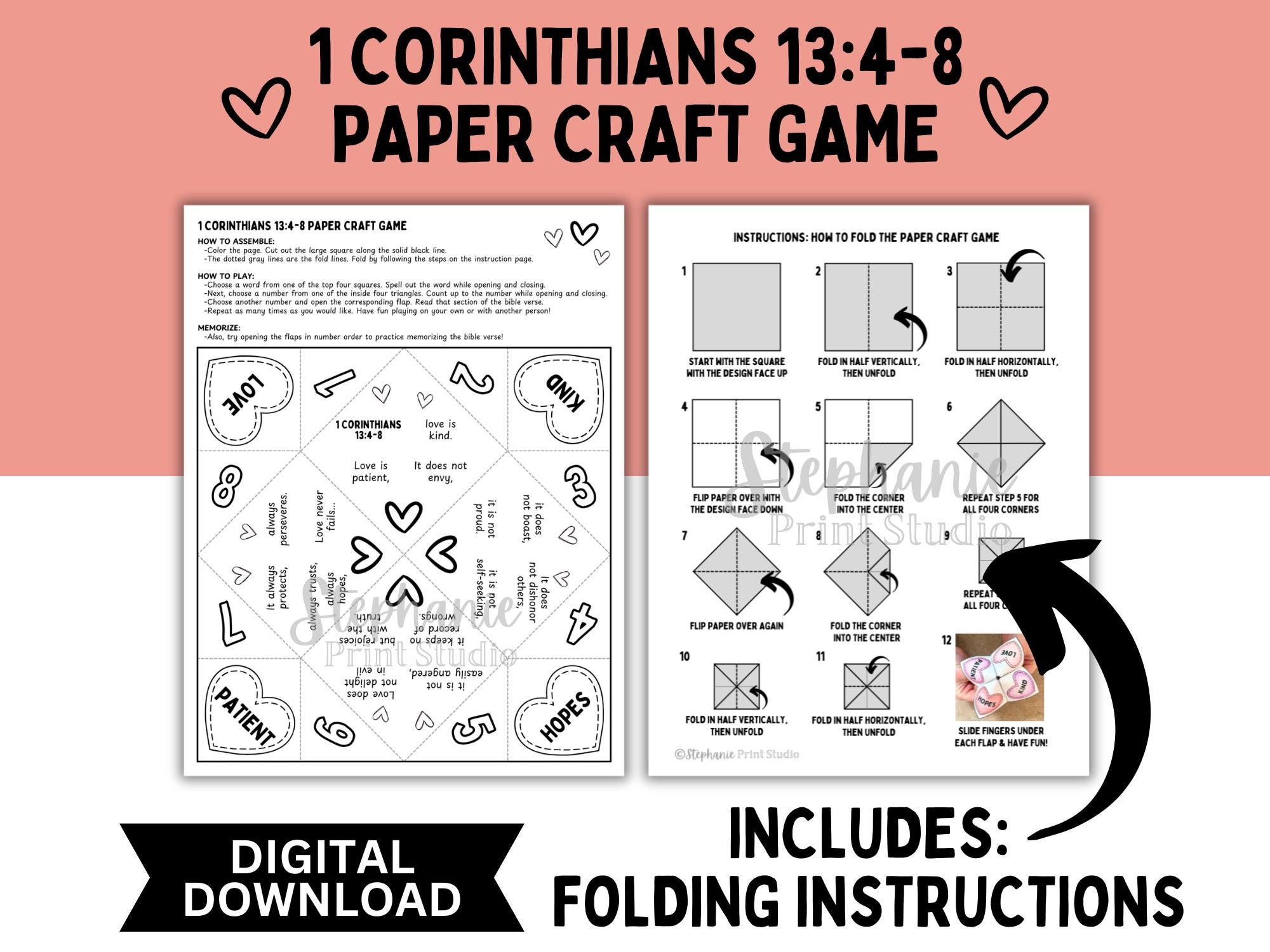 1 Corinthians 13 Color-your-own Cootie Catcher, Love & Hearts Paper ...