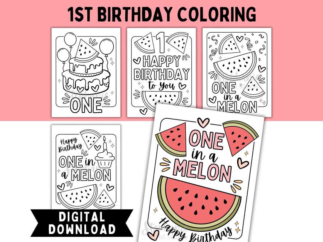 One in A Melon Theme 1st Birthday Coloring Pages Printable | DIGITAL ...