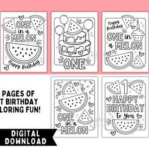 One in A Melon Theme 1st Birthday Coloring Pages Printable | DIGITAL ...