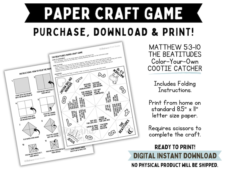 The Beatitudes Color-your-own Cootie Catcher, Paper Craft Game ...