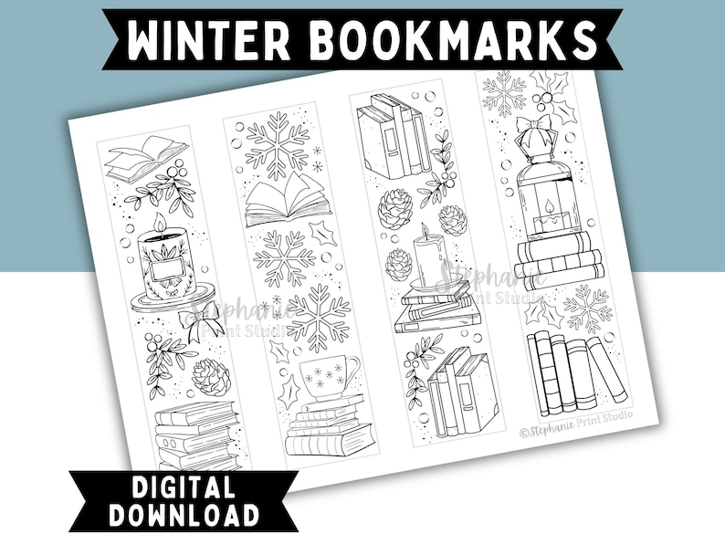 4 Winter Theme Coloring Bookmarks Printable | DIGITAL INSTANT DOWNLOAD ...