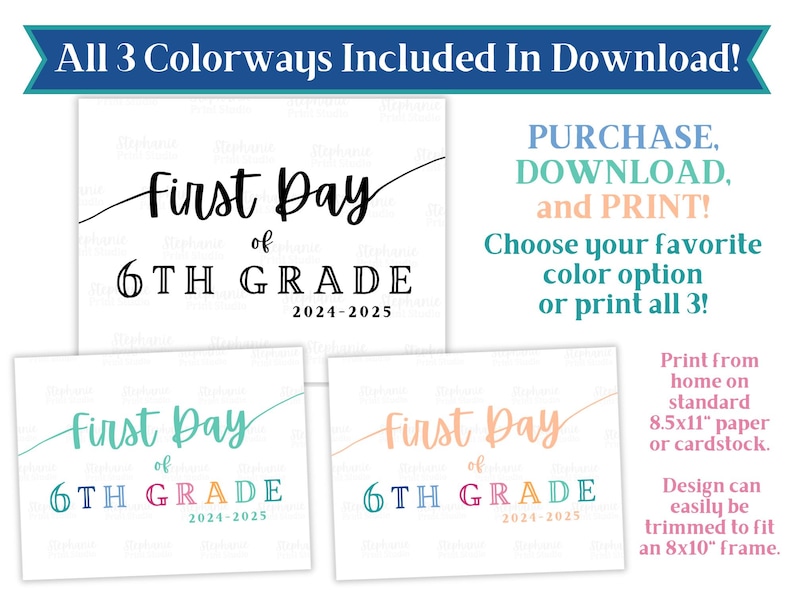 First Day of 6th Grade Printable Sign DIGITAL INSTANT DOWNLOAD, Sixth ...