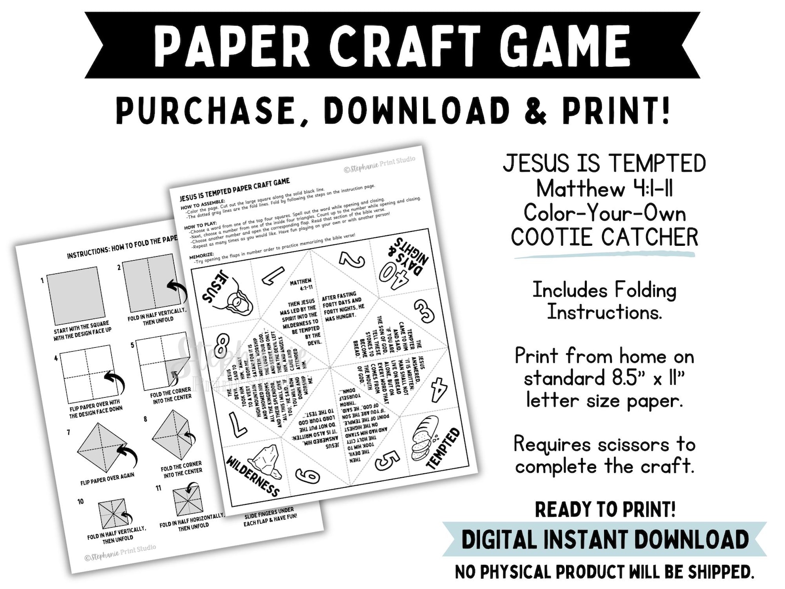 Jesus is Tempted Color-your-own Cootie Catcher | Matthew 4:1-11 Bible ...