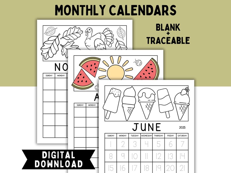 Monthly Calendar Printable - Blank Reusable Templates + 2025 Traceable ...