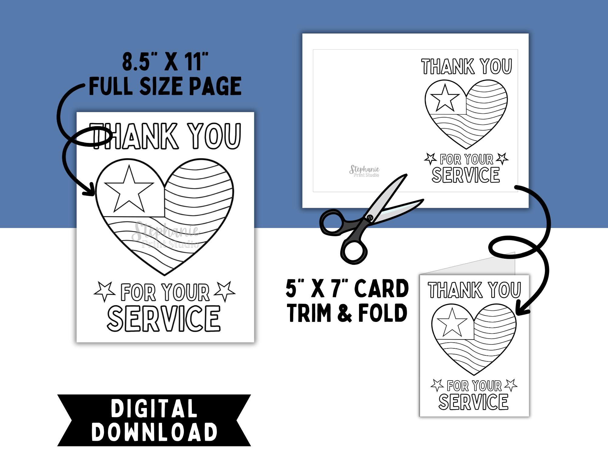 Veterans Day Card & Coloring Page Printable | DIGITAL INSTANT DOWNLOAD ...