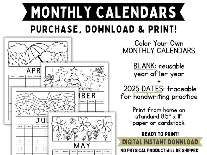 Monthly Calendar Printable - Blank Reusable Templates + 2025 Traceable ...