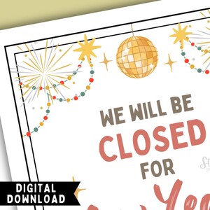 Closed for New Year's Sign Printable | DIGITAL INSTANT DOWNLOAD | New ...