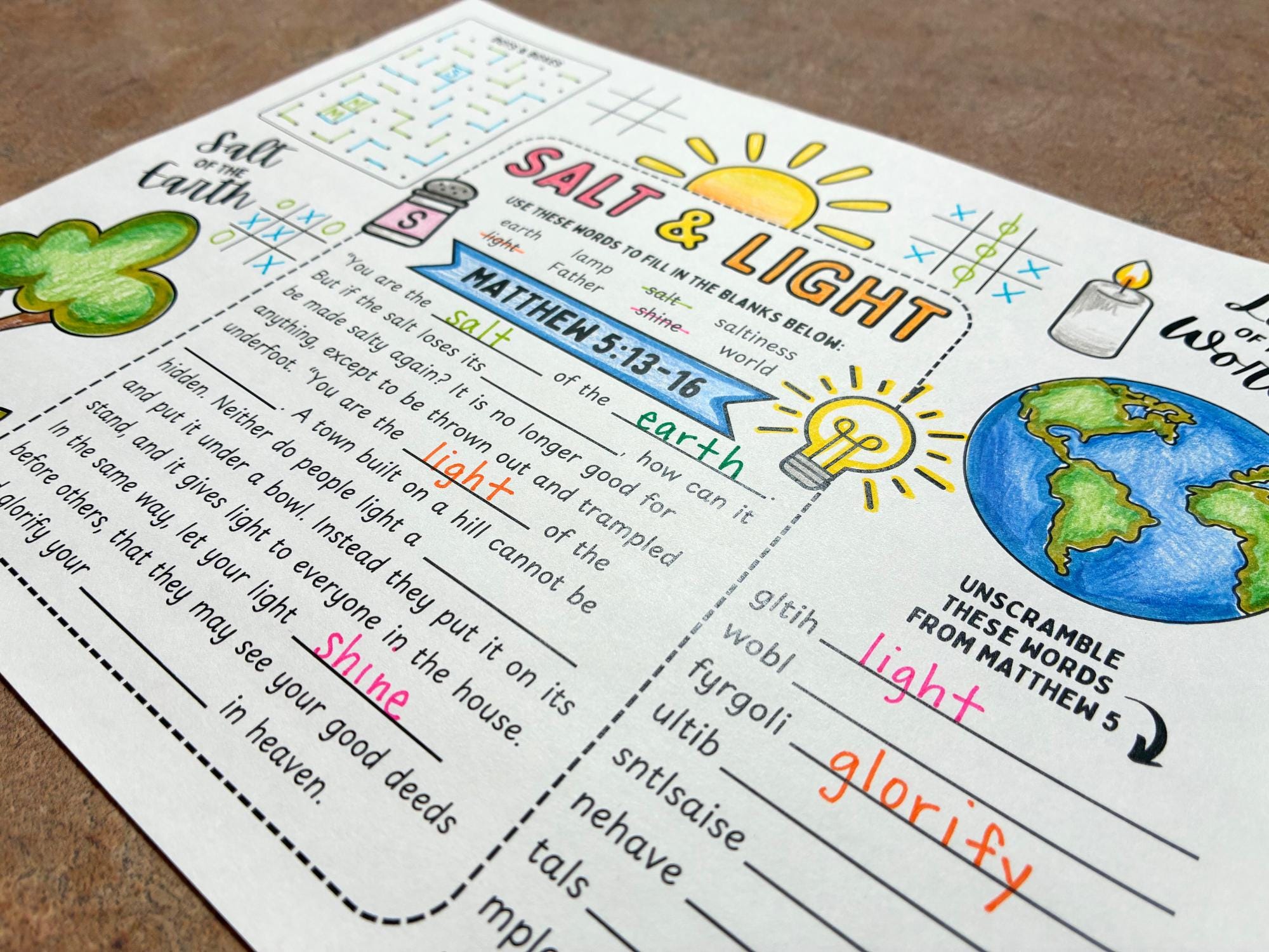 Salt & Light Coloring Activity Page Printable | Matthew 5:13-16 Bible ...