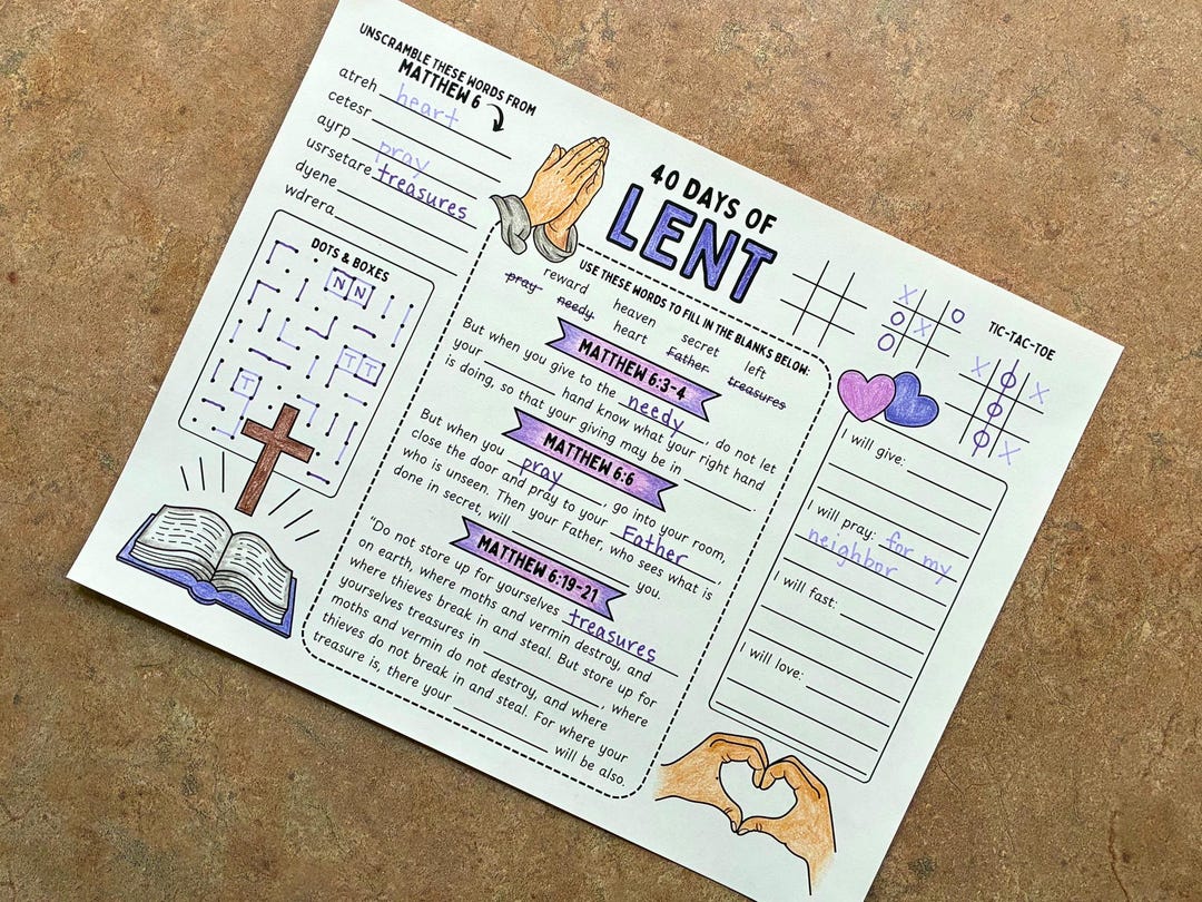 40 Days of Lent Coloring Activity Page Printable for Kids | Matthew 6 ...