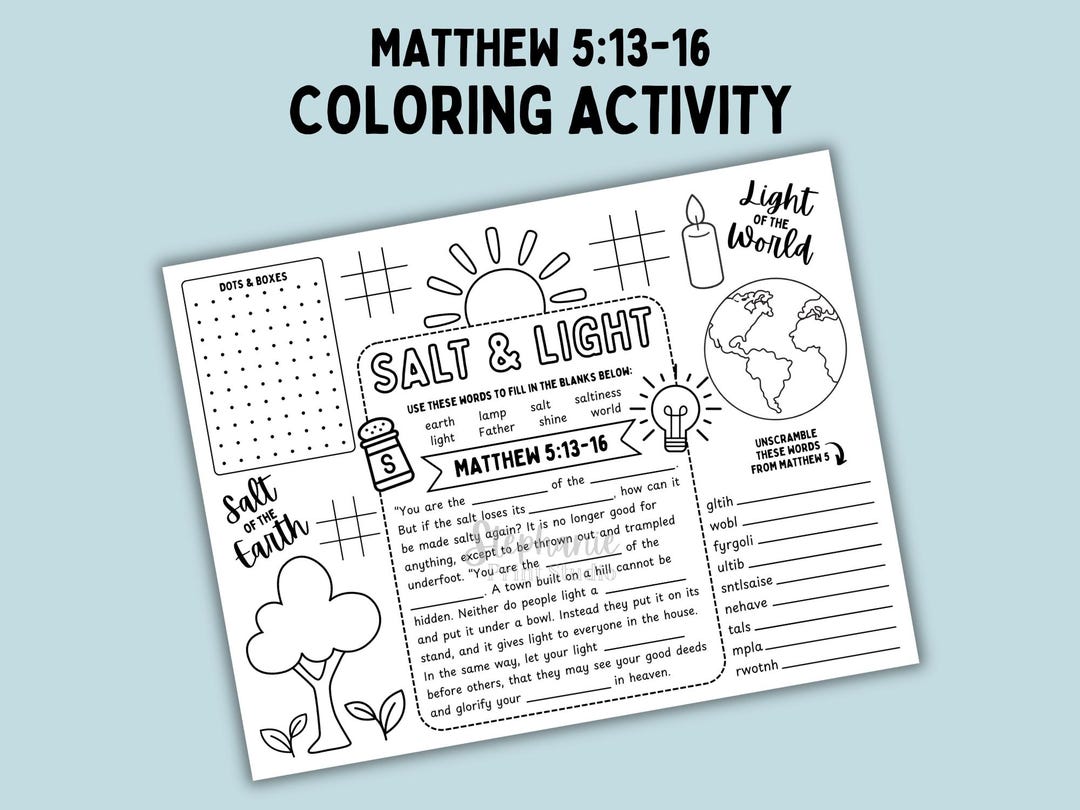 Salt & Light Coloring Activity Page Printable | Matthew 5:13-16 Bible ...
