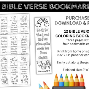 12 Bible Verse Coloring Bookmarks Printable | DIGITAL INSTANT DOWNLOAD ...
