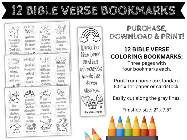 12 Bible Verse Coloring Bookmarks Printable | DIGITAL INSTANT DOWNLOAD ...