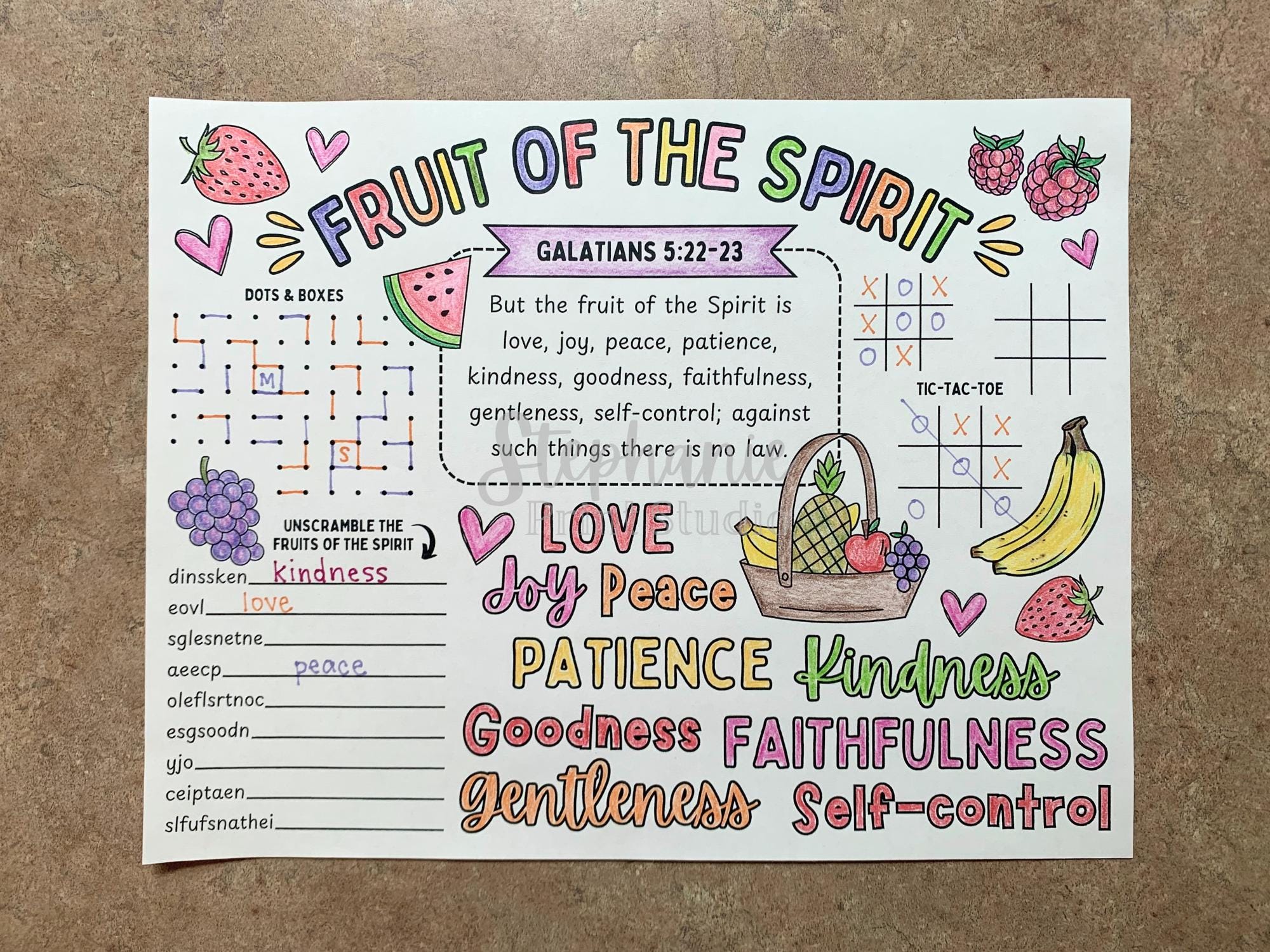 Fruit of the Spirit Coloring Activity Page Printable | Galatians 5:22 ...