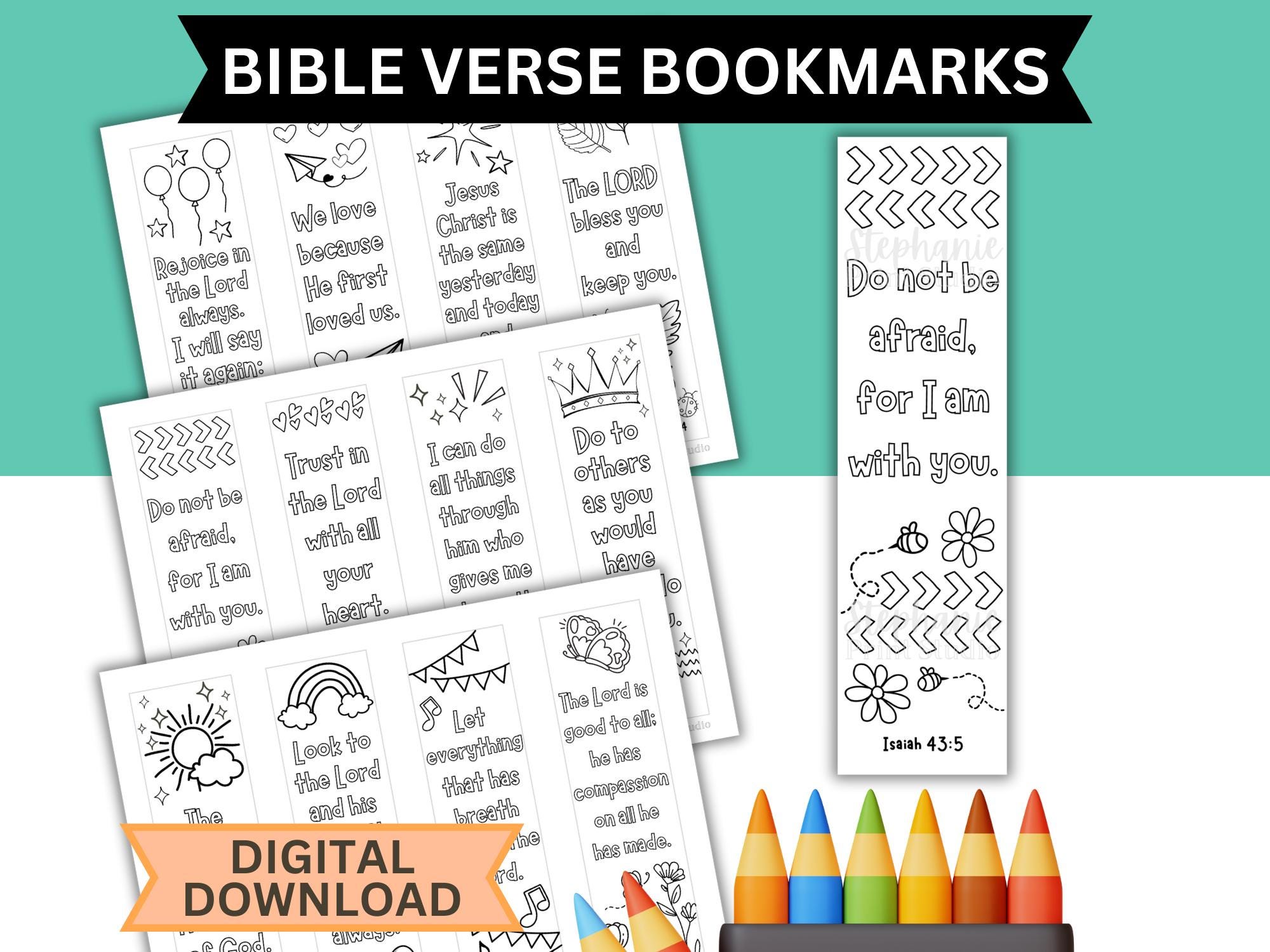 12 Bible Verse Coloring Bookmarks Printable | Color-your-own Scripture ...