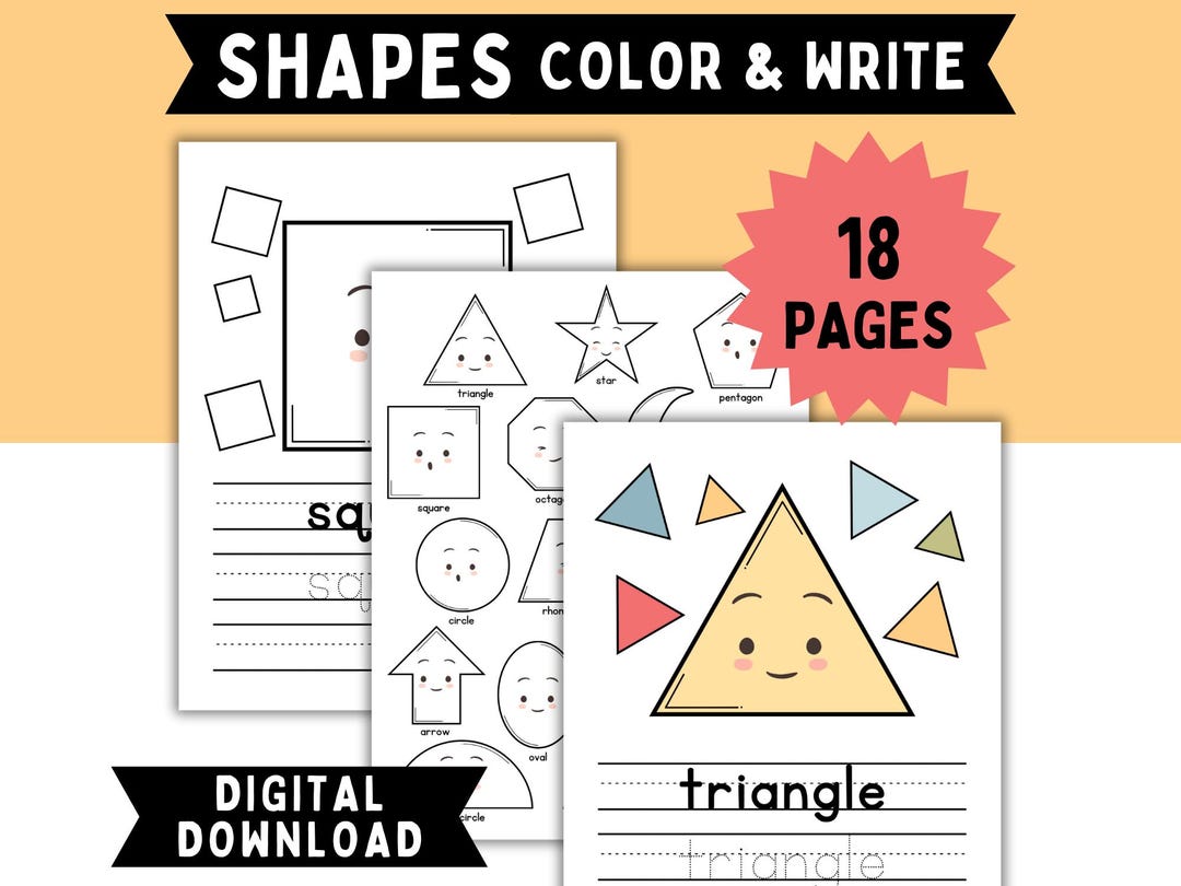 Shapes: Color, Trace & Write Printable 18 Pages | DIGITAL INSTANT ...