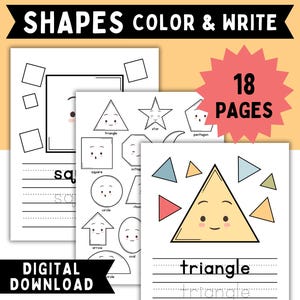Shapes: Color, Trace & Write Printable 18 Pages | DIGITAL INSTANT ...