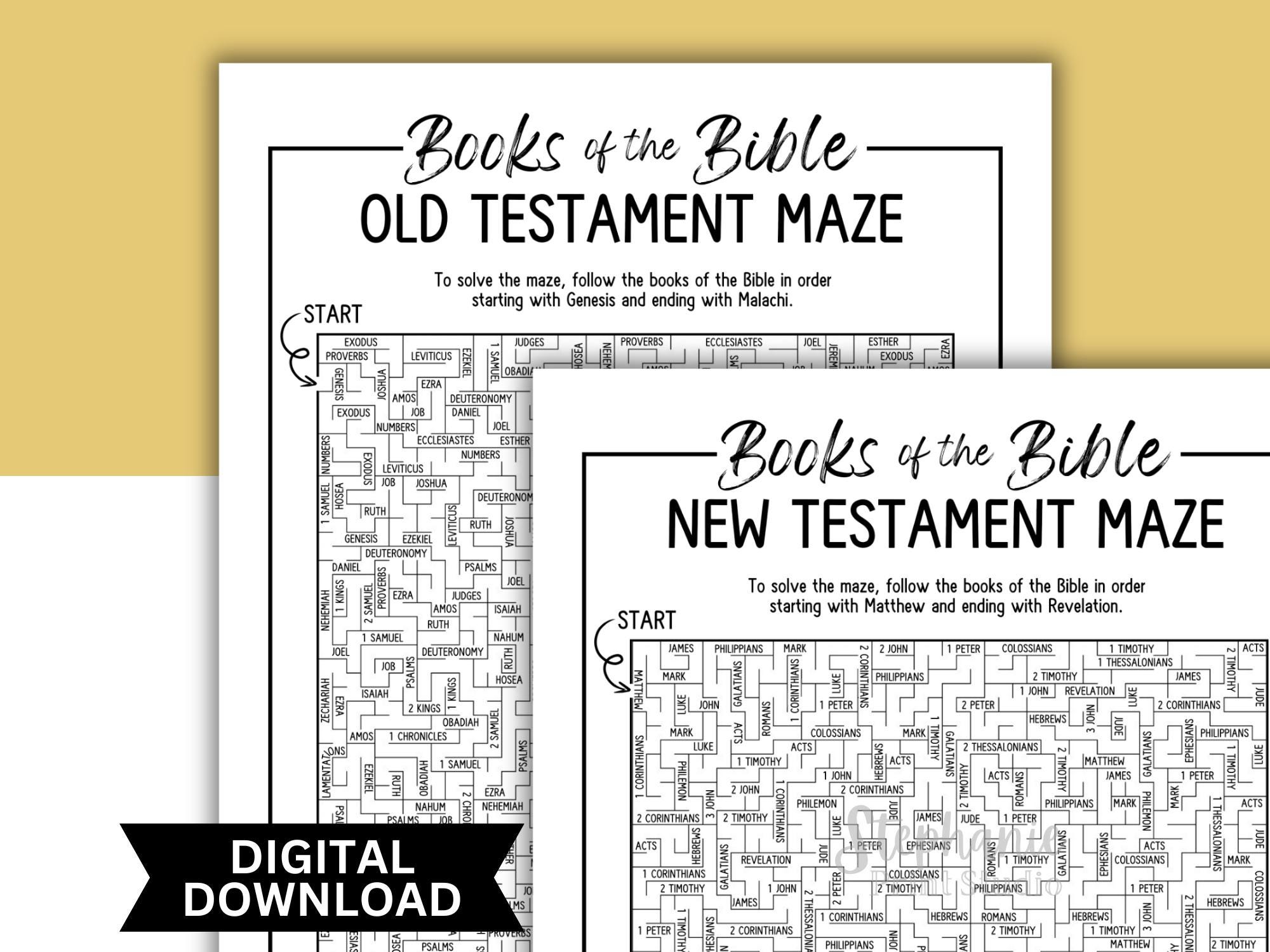 Books of the Bible Mazes Printable- Old Testament Maze & New Testament ...