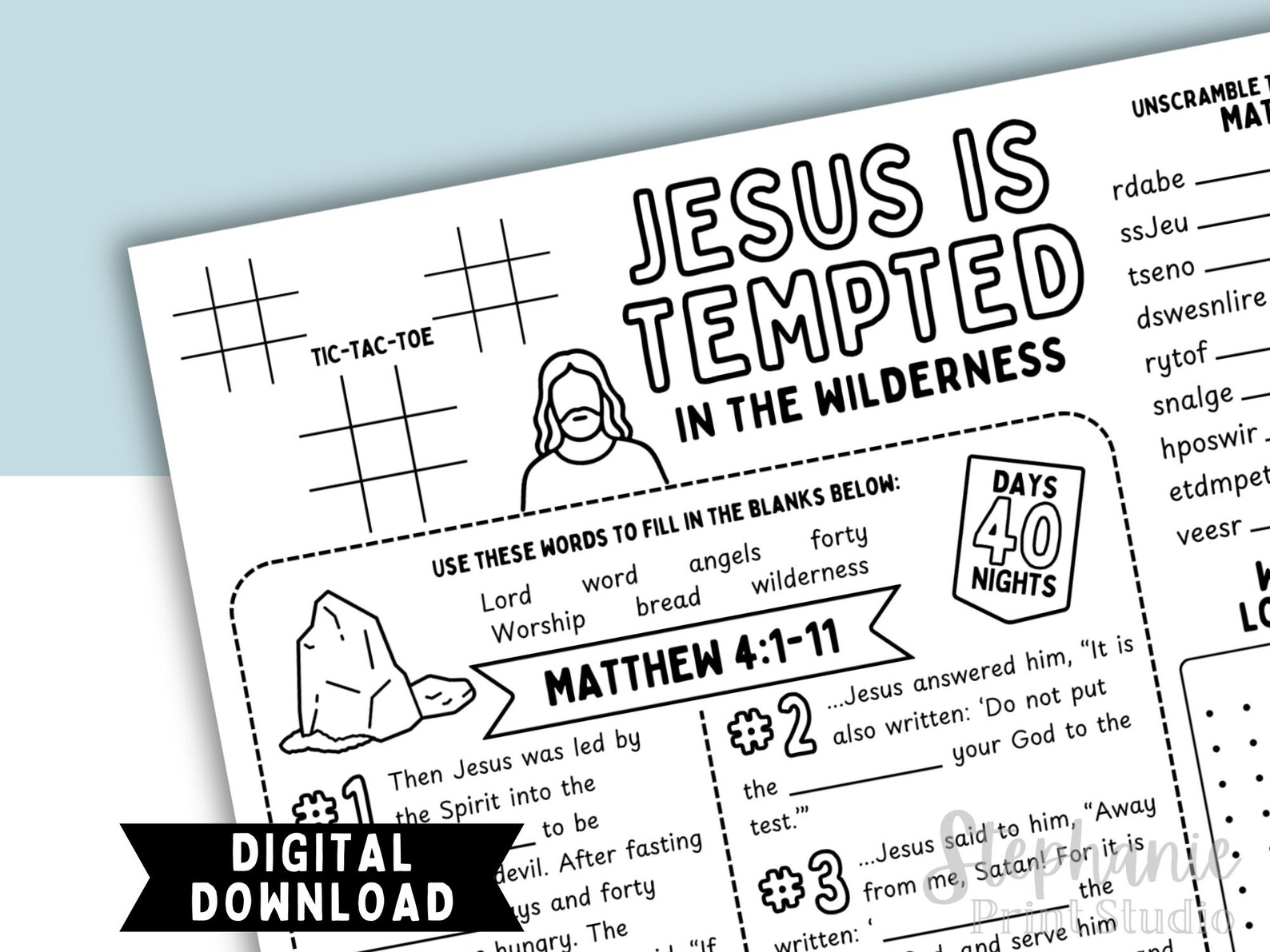 Jesus is Tempted Coloring Activity Page Printable for Kids | Matthew 4: ...