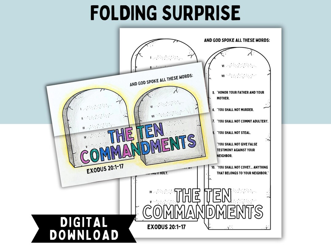 Ten Commandments Folding Surprise Printable, Exodus 20:1-17 Coloring ...