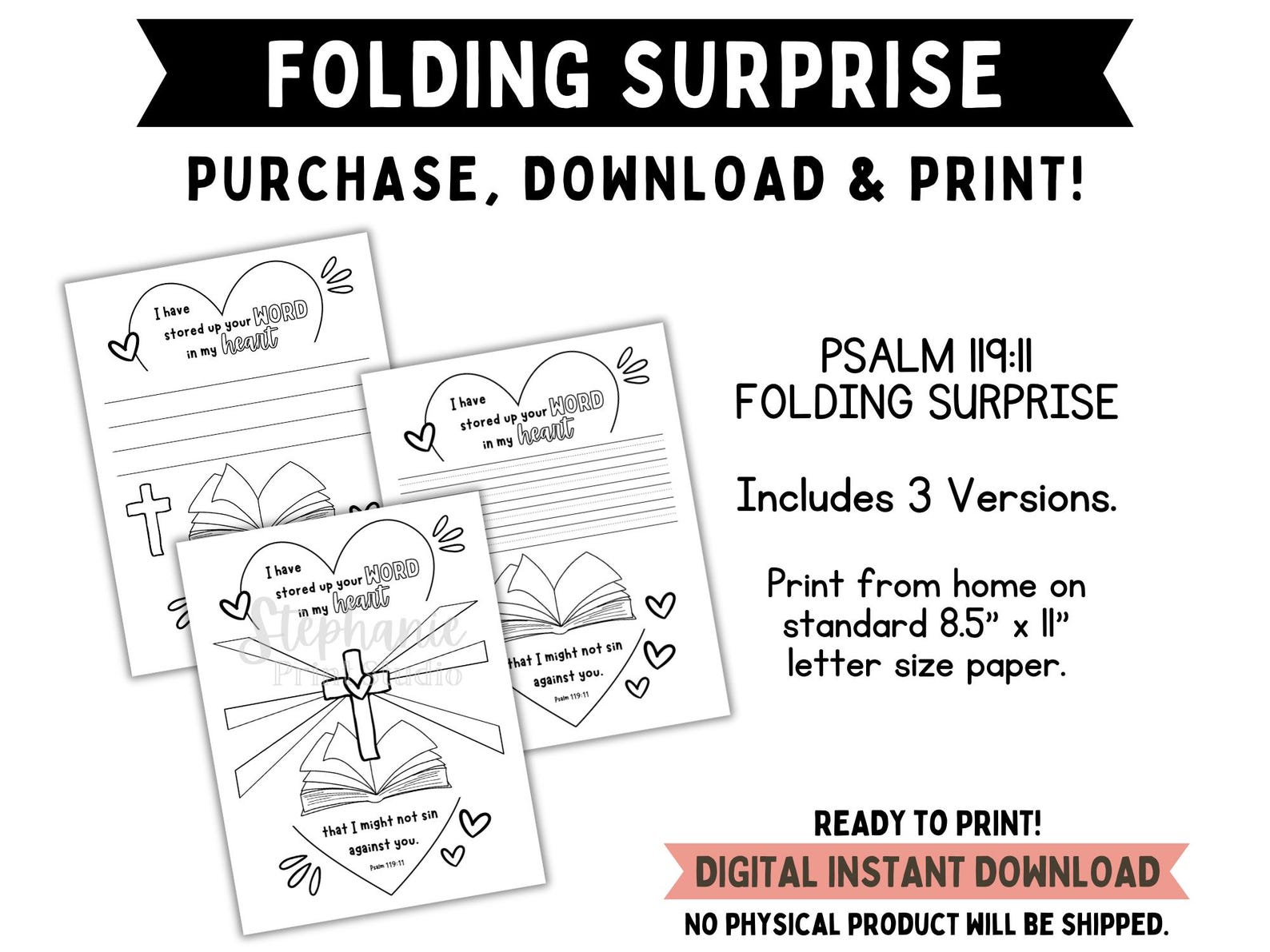 Psalm 119:11 Folding Surprise Printable, Stored up Your Word in My ...
