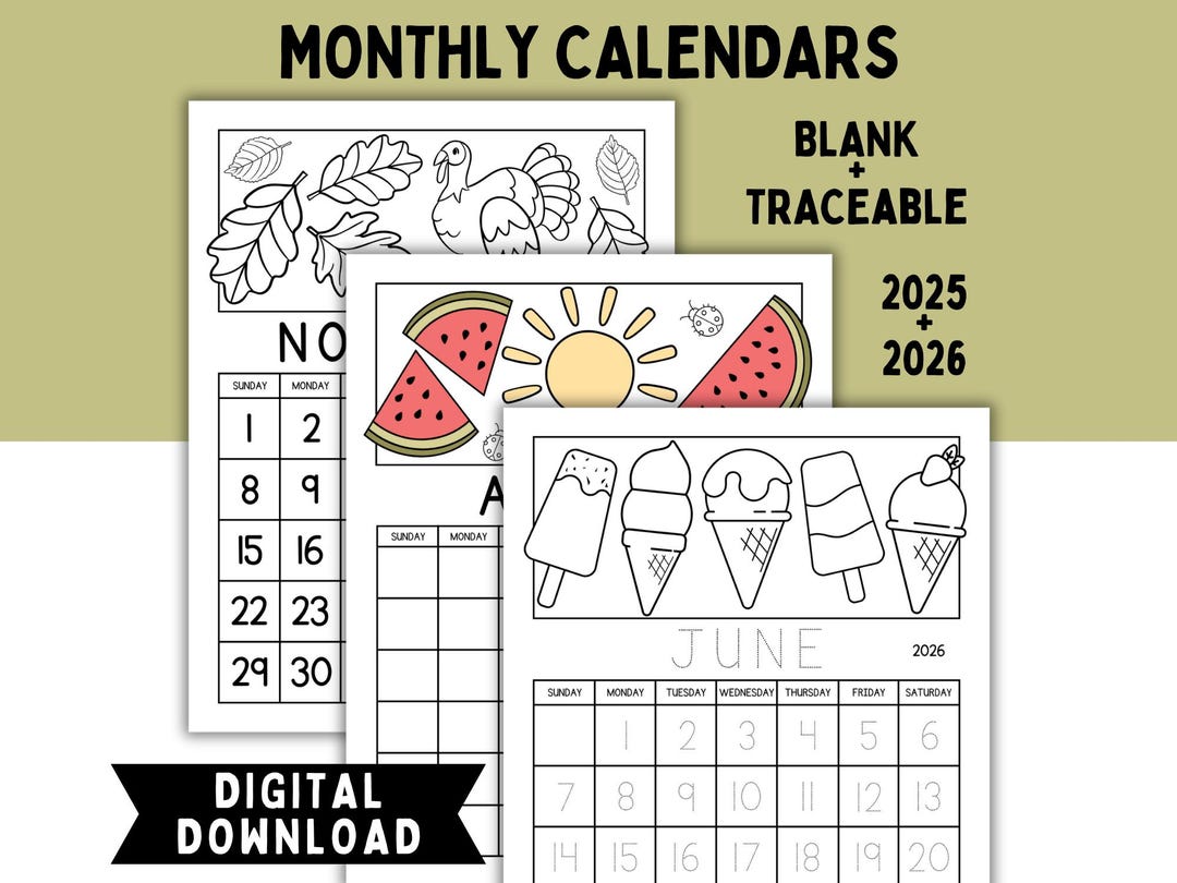 Monthly Calendar Printable Set | Blank Reusable Templates | July 2025 ...