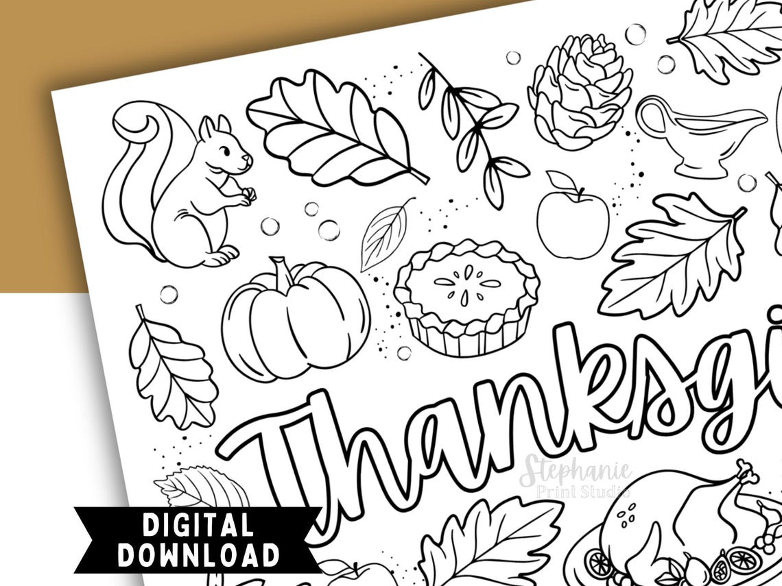 2 Thanksgiving Theme Coloring Pages Printable | DIGITAL INSTANT ...