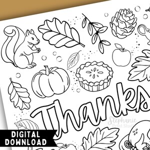 2 Thanksgiving Theme Coloring Pages Printable | DIGITAL INSTANT ...