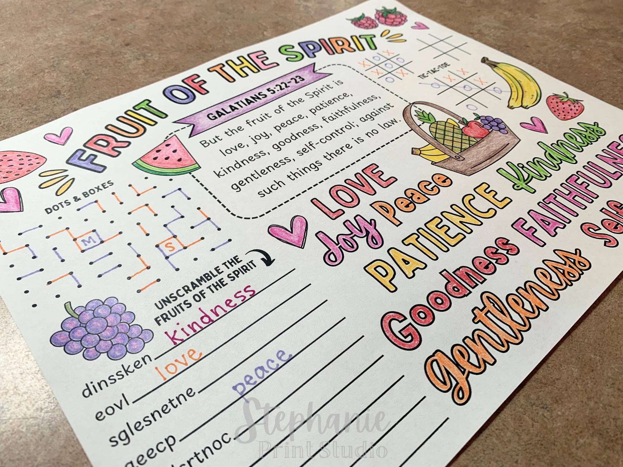 Fruit of the Spirit Coloring Activity Page Printable | DIGITAL INSTANT ...