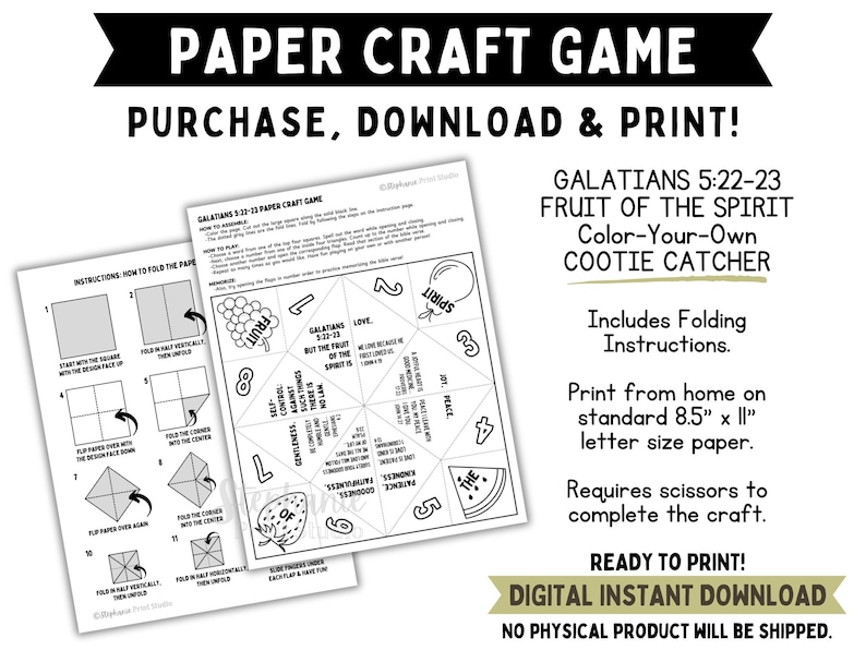 Fruit of the Spirit Color-your-own Cootie Catcher, Paper Craft Game ...