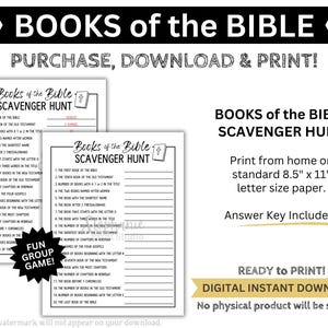 Books of the Bible Scavenger Hunt Printable | DIGITAL INSTANT DOWNLOAD ...