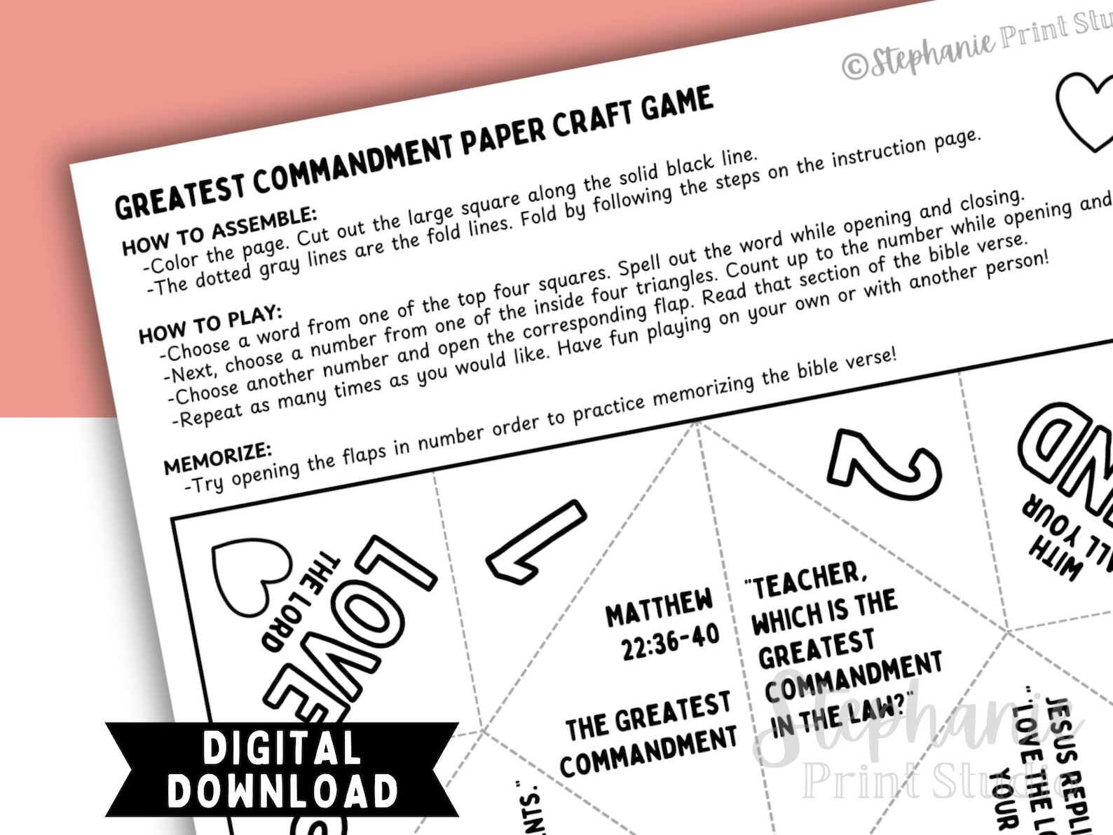Greatest Commandment Color-your-own Cootie Catcher | Paper Craft Game ...
